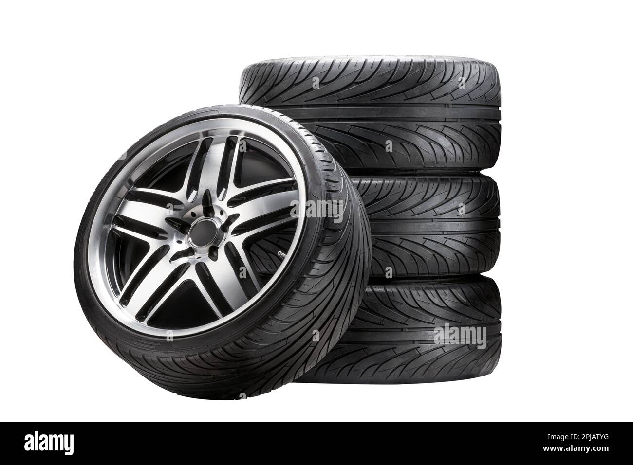 A set of summer wheels, tires and discs a stack of isolates Stock Photo ...