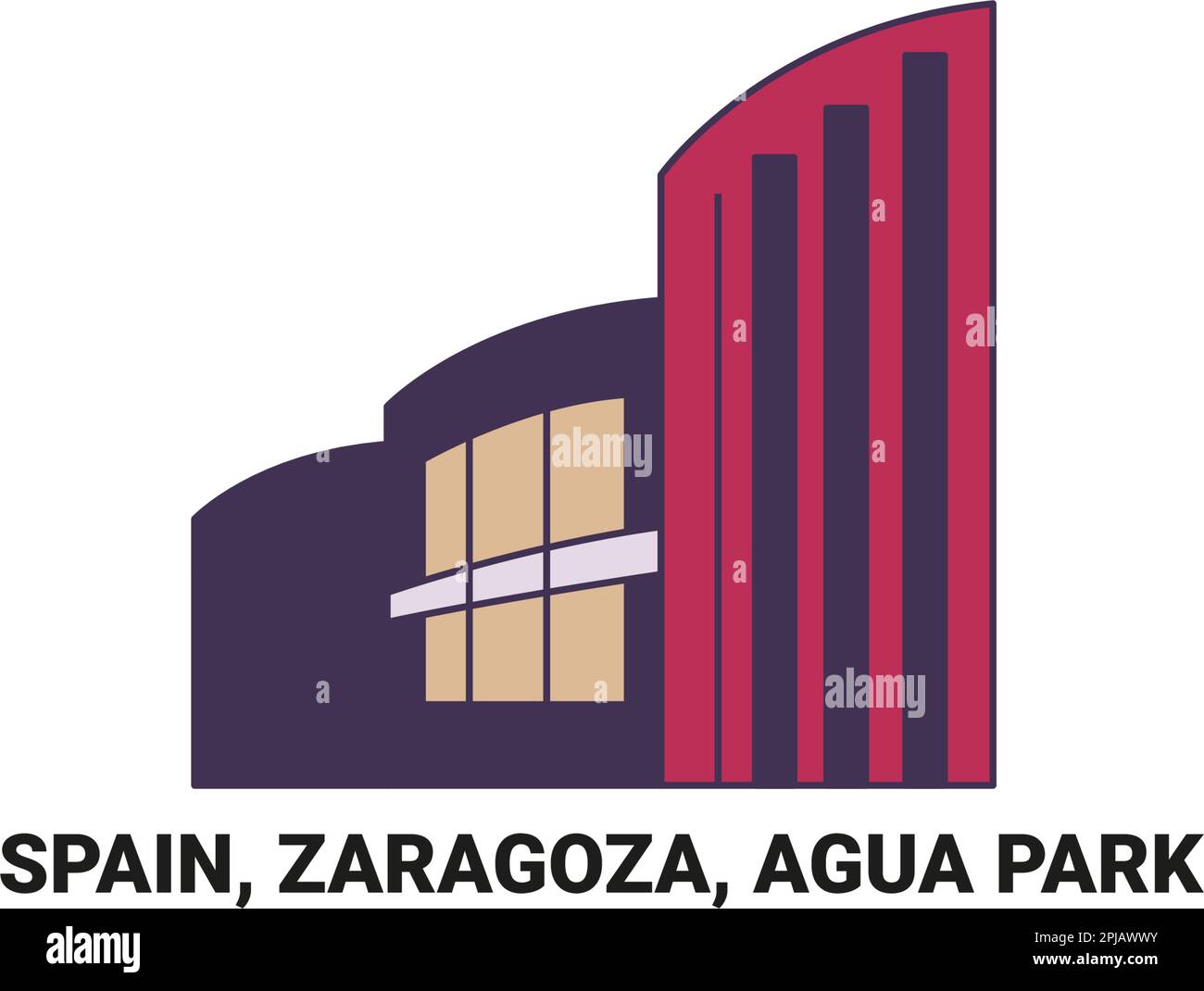 Spain, Zaragoza, Agua Park, travel landmark vector illustration Stock ...
