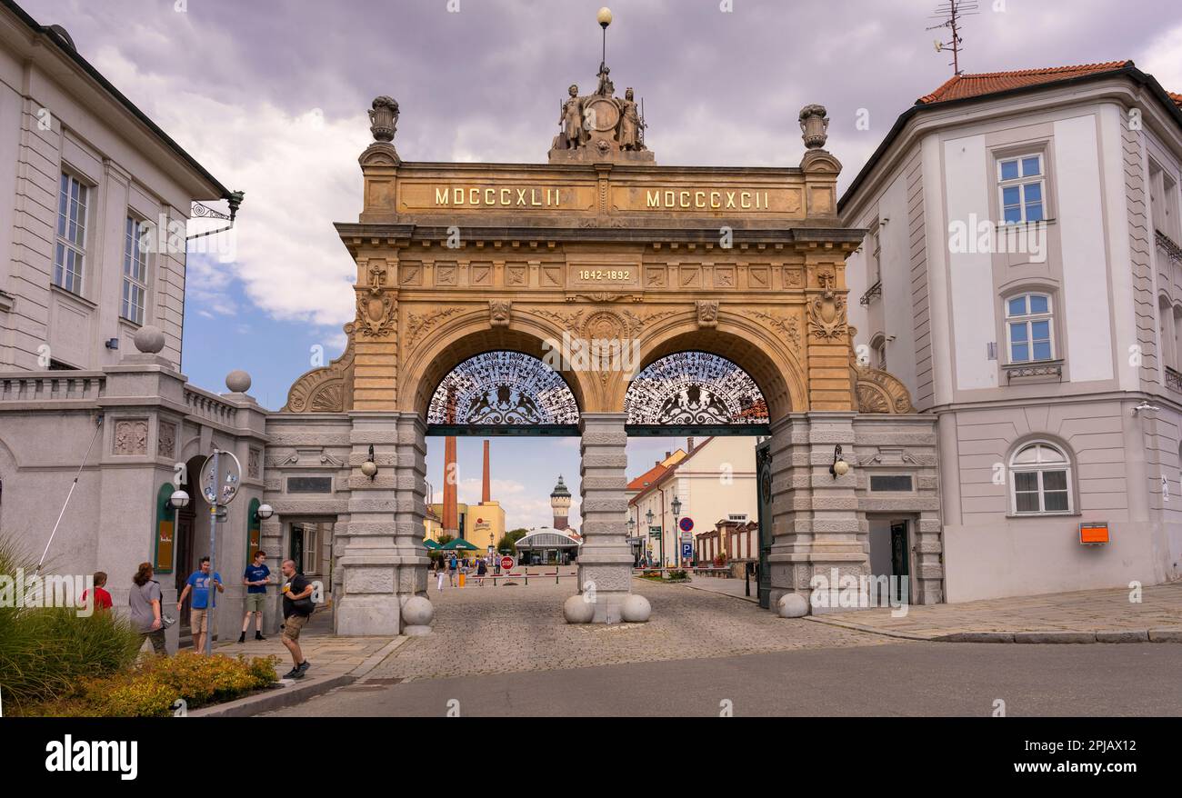 PILSEN, CZECH REPUBLIC, EUROPE - Pilsner Urquell Brewery main gate ...