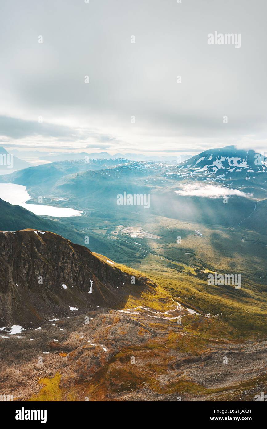 Aerial view mountain valley Norway landscape scandinavian nature ...