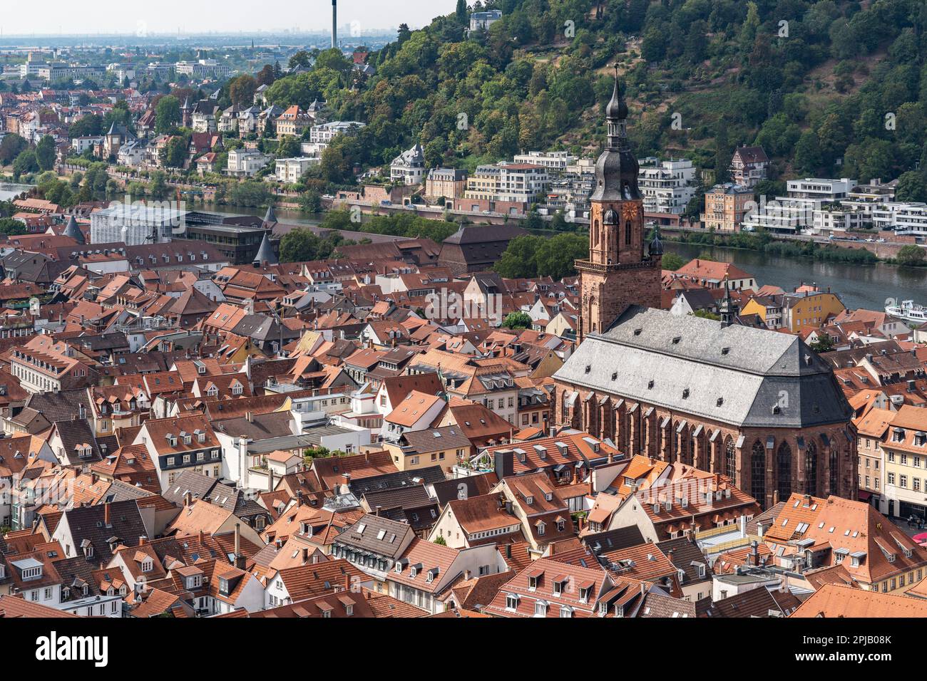 Aerial view of Heidelberg Old town seen from Heidelberg castle ...