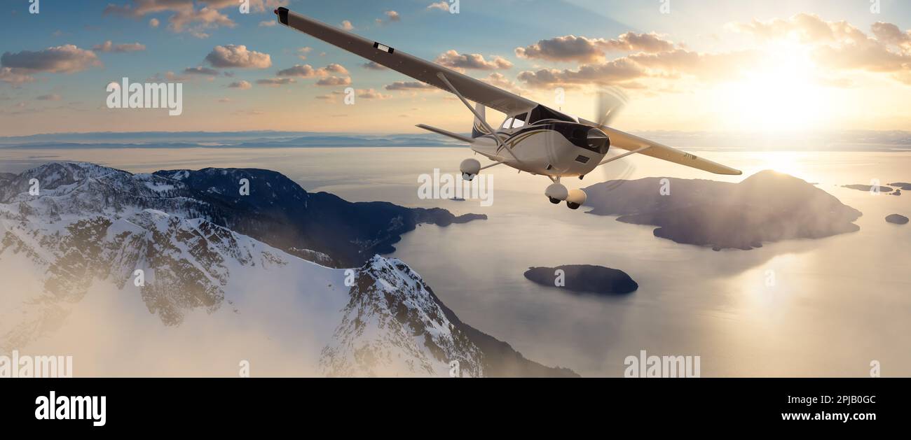 Airplane flying over Canadian Mountain Landscape. Adventure Travel ...