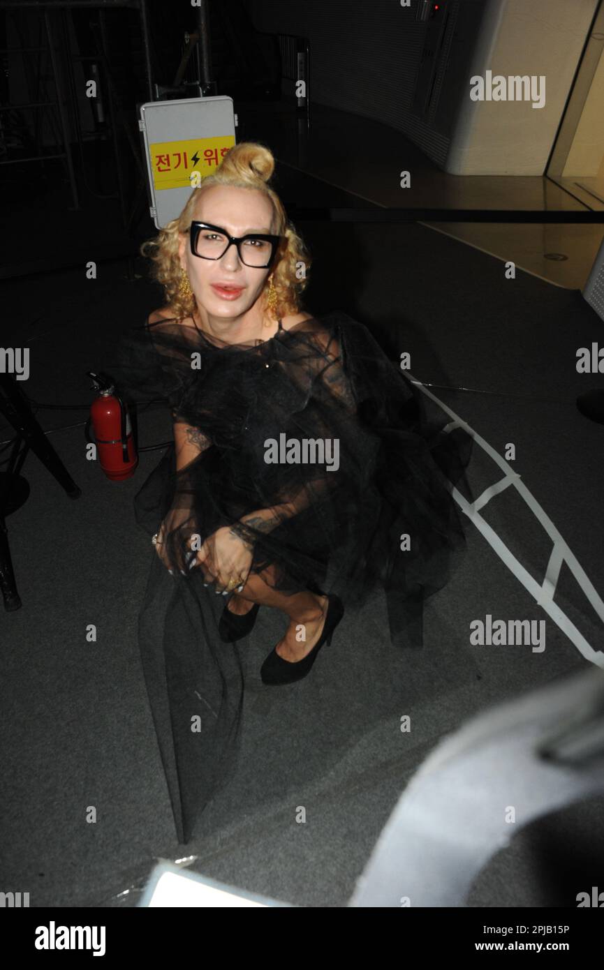 LGBT model, activist and influencer Elton Ilirjani backstage and ...
