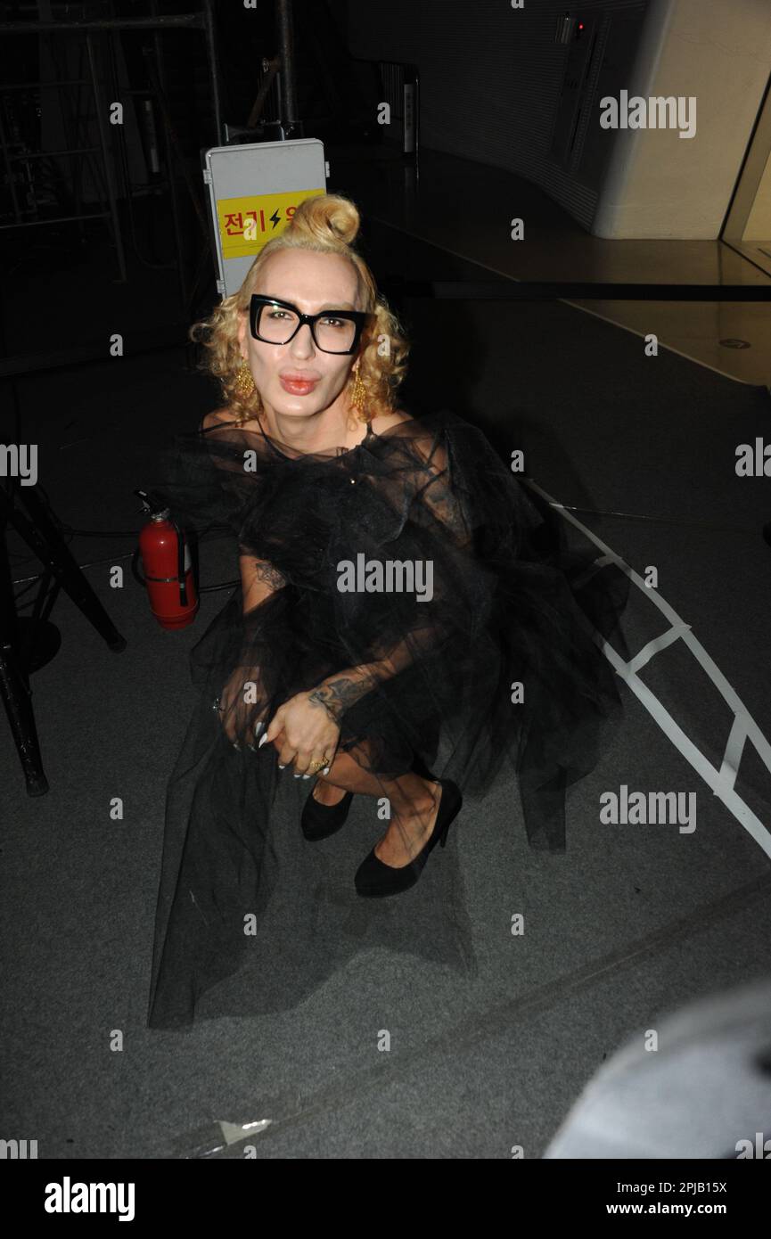 LGBT model, activist and influencer Elton Ilirjani backstage and ...