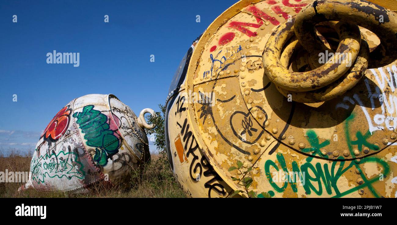 Old-fashioned painted buoys Stock Photo - Alamy