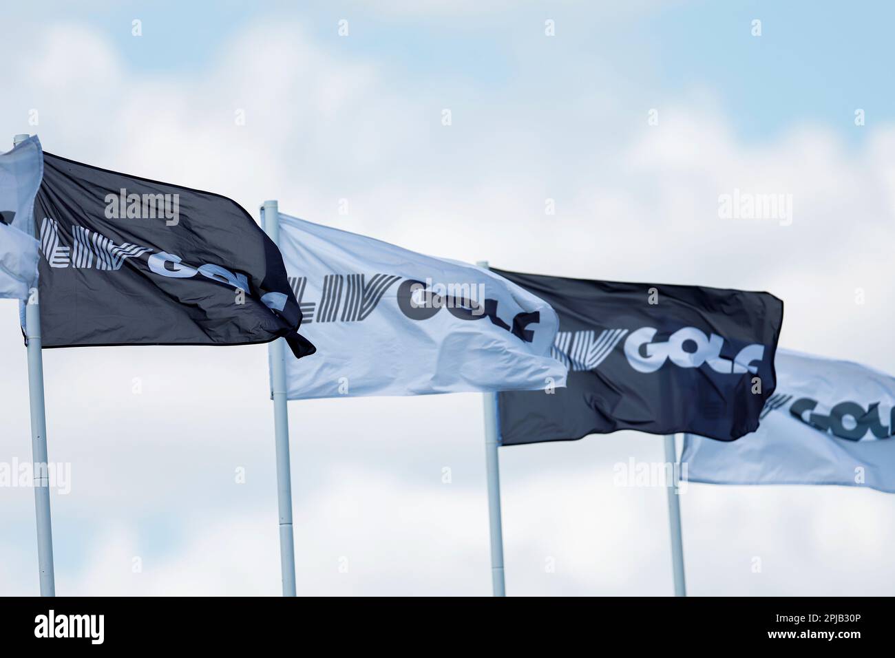 LIV Golf flags seen during the second round of LIV Golf Orlando at ...