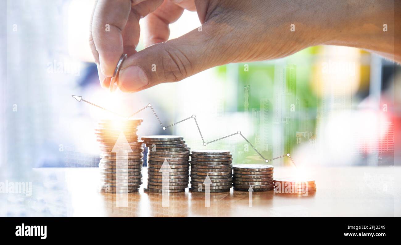 Coins are stacked in layers. from small to large money growth concept ...