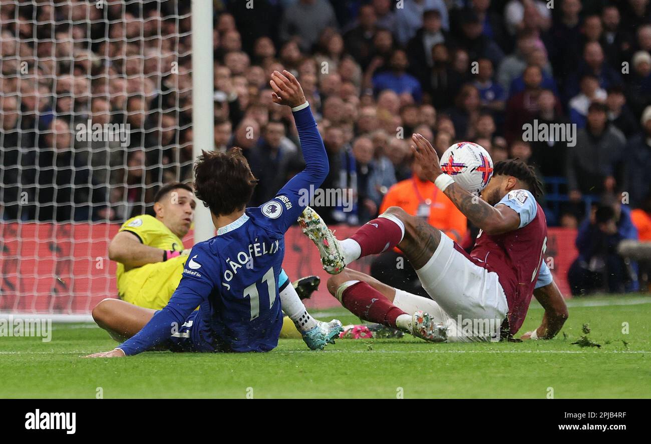 London, UK. 1st Apr, 2023. Joao Felix of Chelsea has a shot which is ...