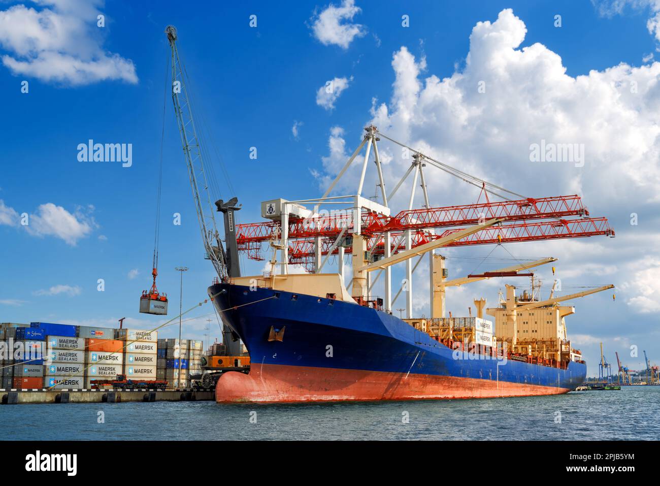 Chernomorsk, Ukraine - Jun 30, 2016: Сontainer ship unloads shipping ...