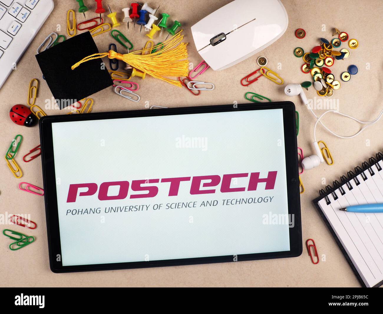 In this photo illustration, a Pohang University of Science And Technology (POSTECH) logo seen ...