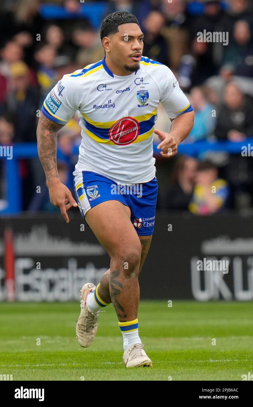 Tom Mikaele #18 of Warrington Wolves making his final appearance for ...