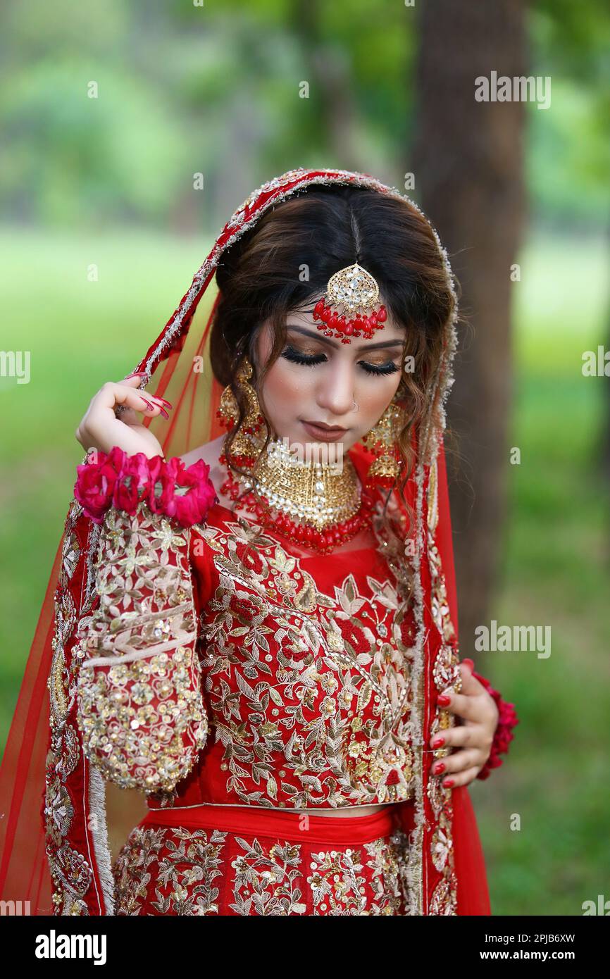 Indian bride dressed in traditional wedding clothes Stock Photo - Alamy