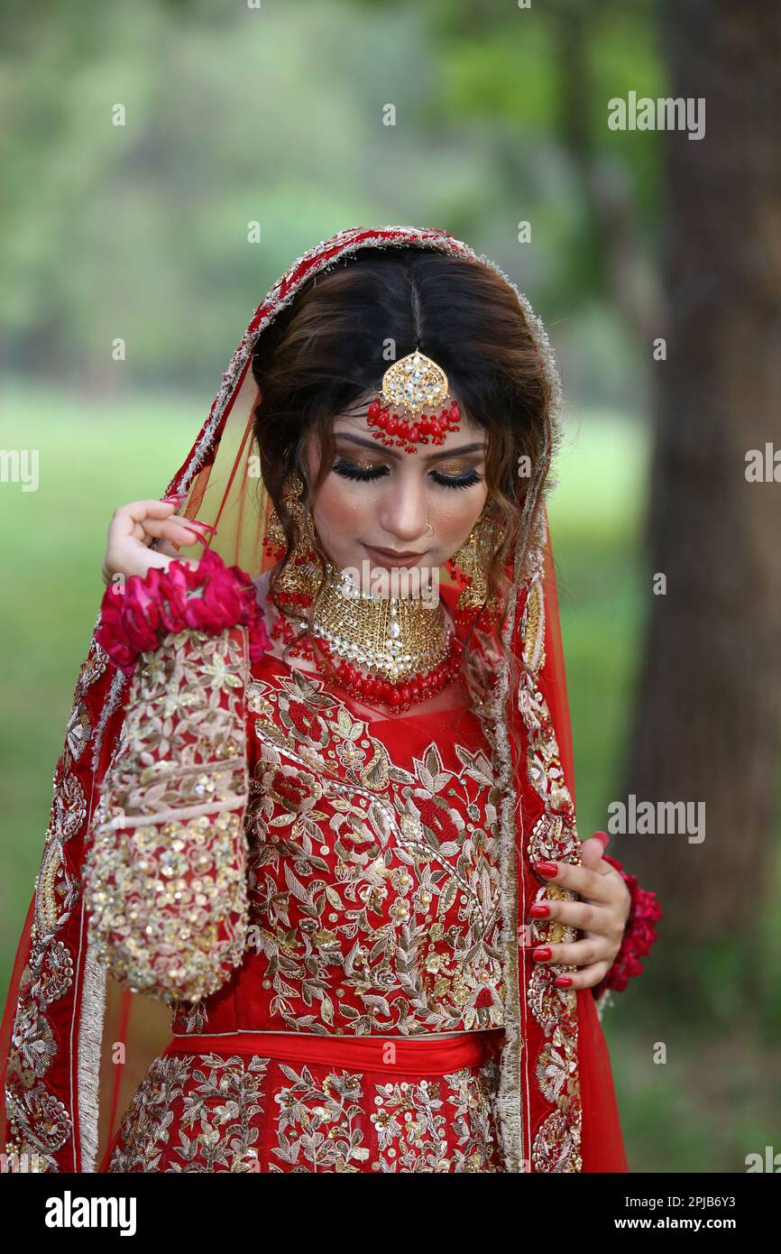 Indian bride dressed in traditional wedding clothes Stock Photo - Alamy
