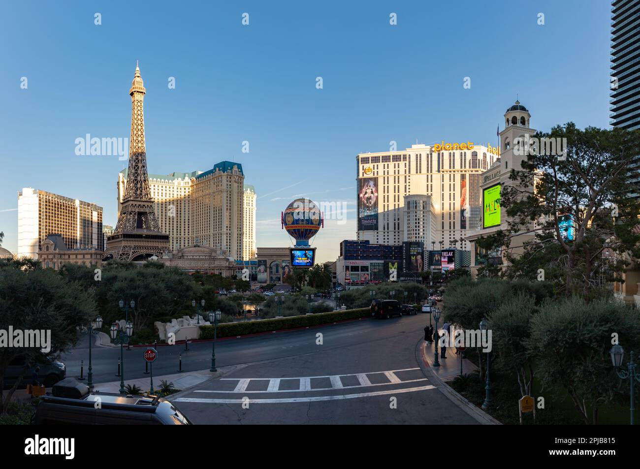A picture of the Paris Las Vegas and the Planet Hollywood Las Vegas Resort and Casino, with the ...