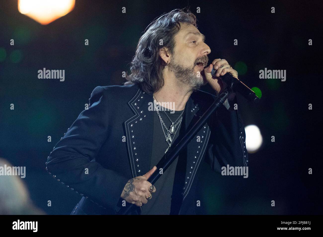 Austin Texas USA, March 31, 2023: Lead singer of rock & roll band The ...