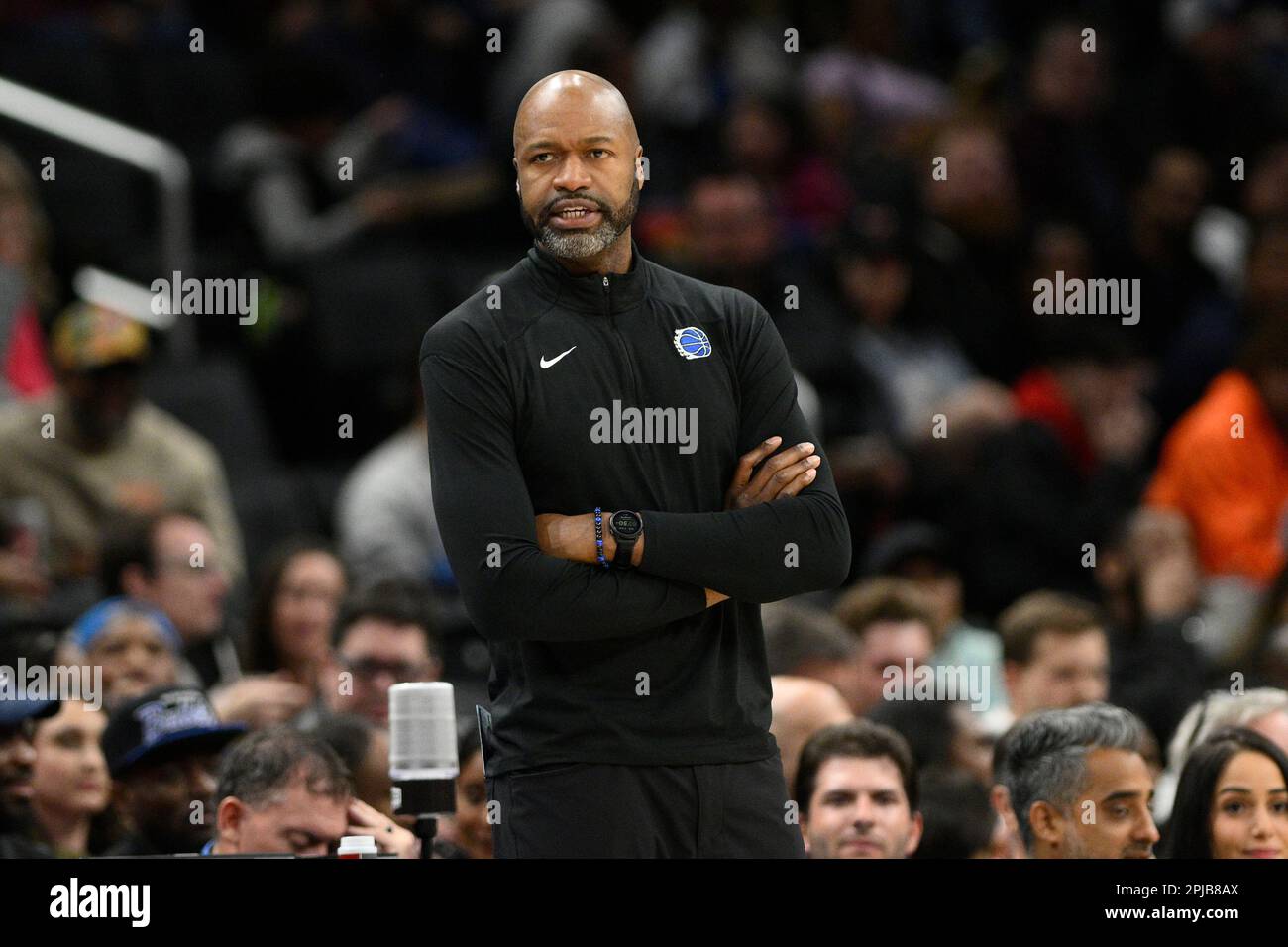Orlando Magic head coach Jamahl Mosley looks on during the first half ...