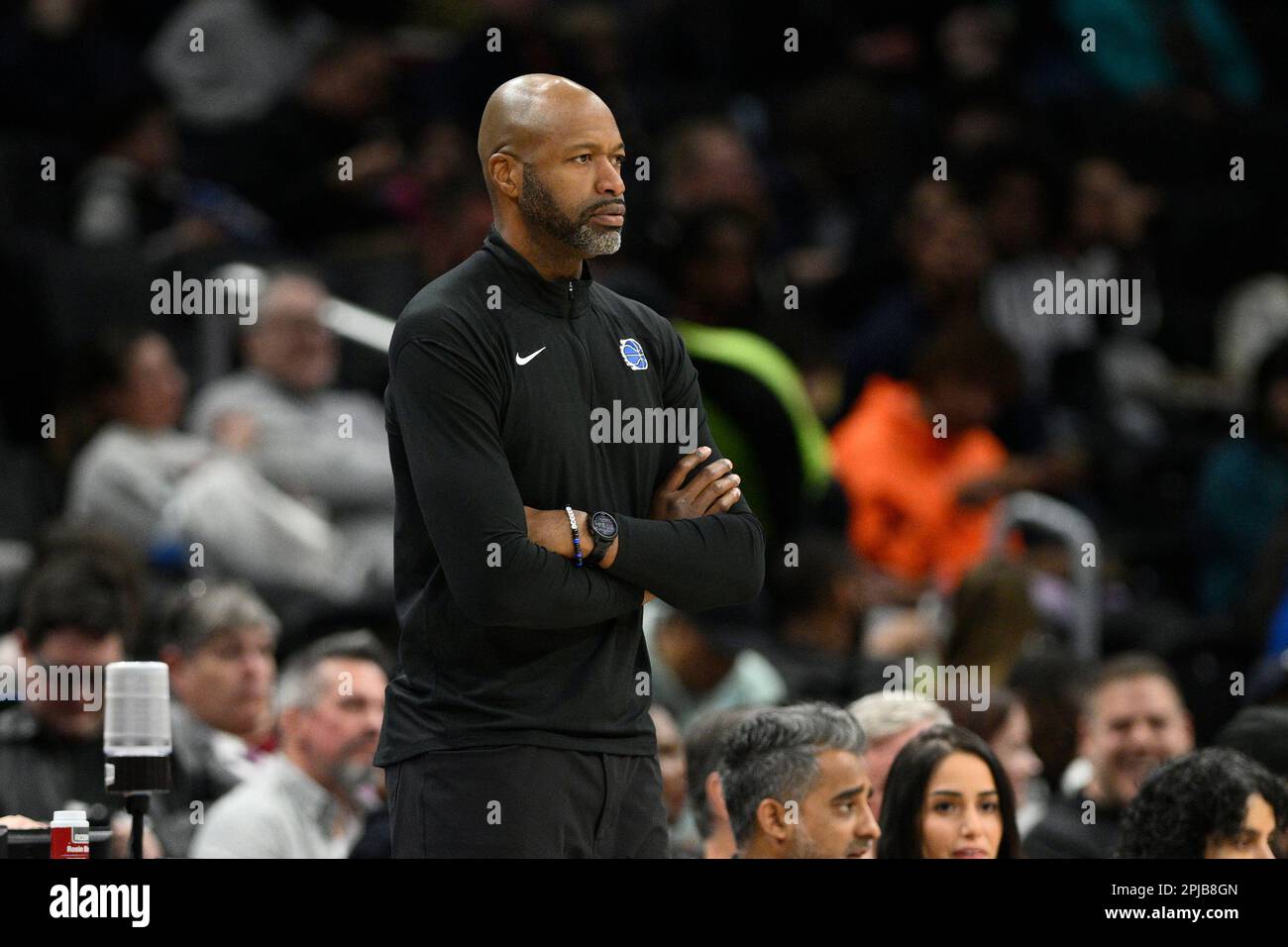 Orlando Magic head coach Jamahl Mosley looks on during the first half ...