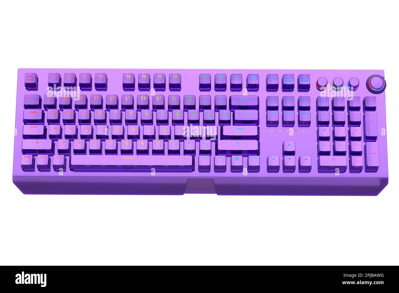 Realistic Computer Keyboard With Violet Chrome Texture Isolated On