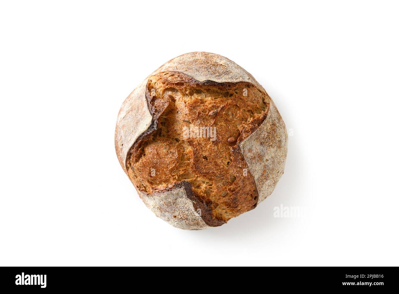 Loaf of freshly baked wholegrain bread isolated on white background ...