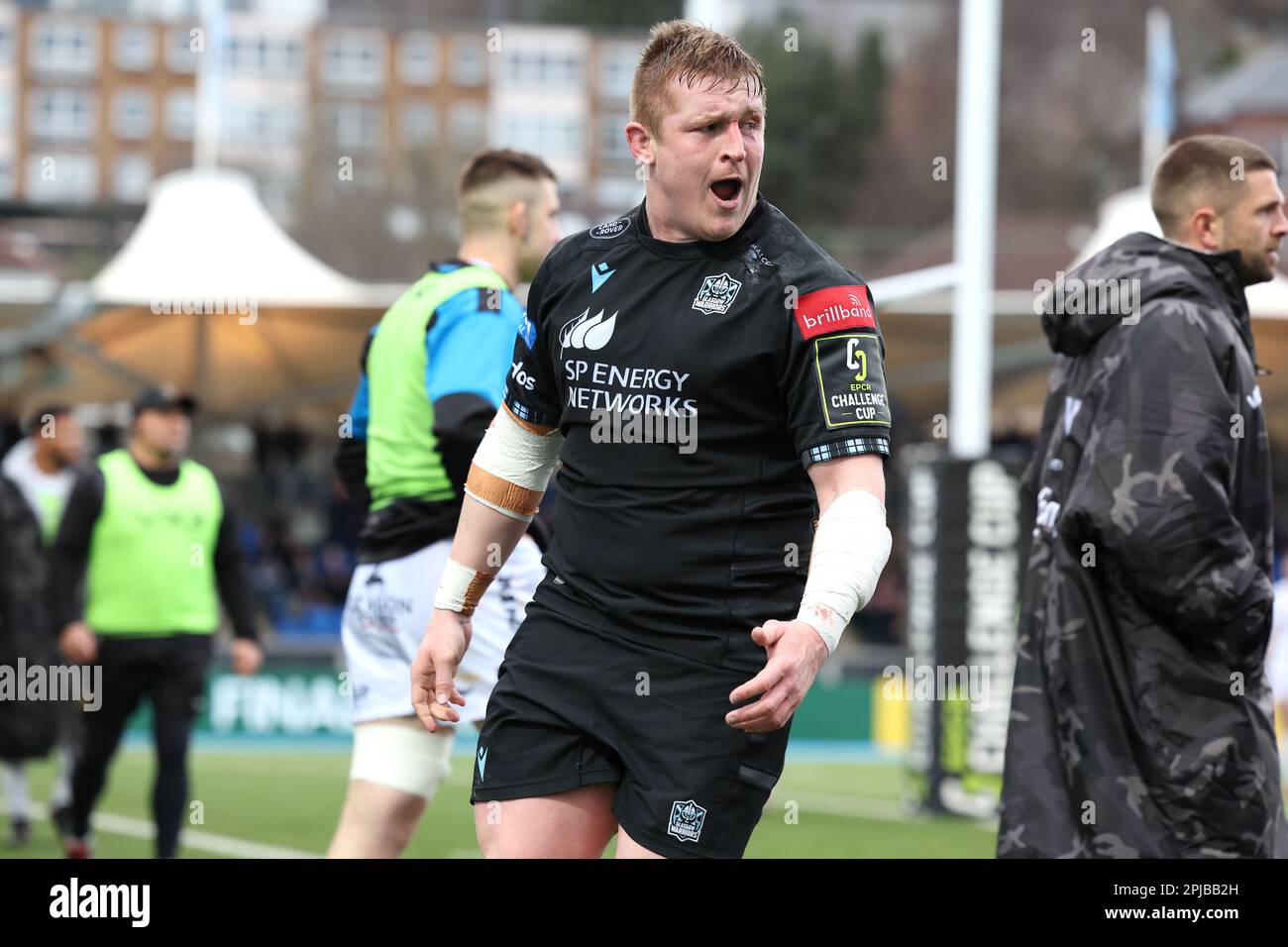 Glasgow Warriors' Allan Dell celebrates scoring a try during the EPCR ...