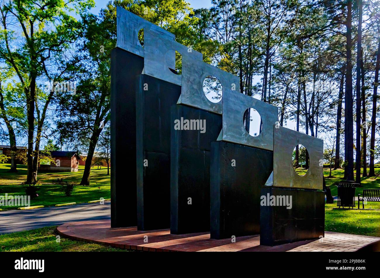A Veteran’s Memorial in the form of an alignment sundial stands in ...