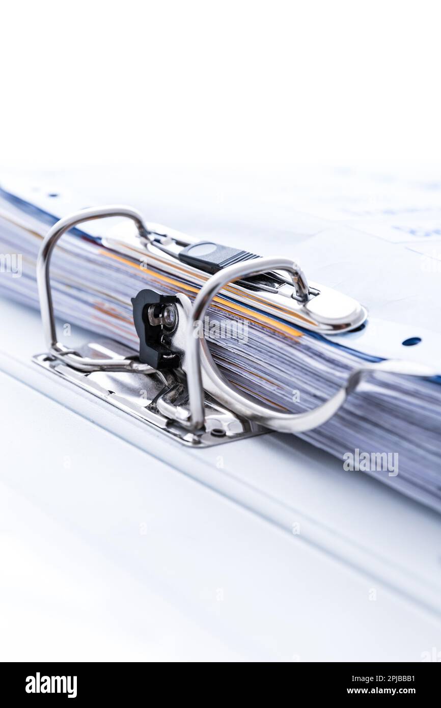 Detail of open folder filled with documents. Symbol of business or ...