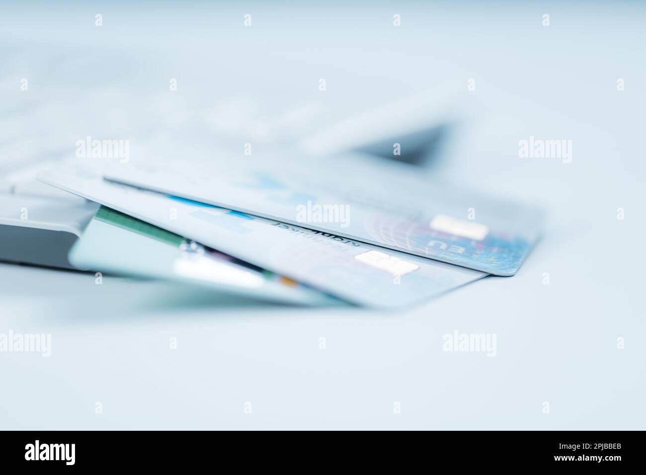 Bank creadit cards on keyboard. Concept of online banking and internet ...