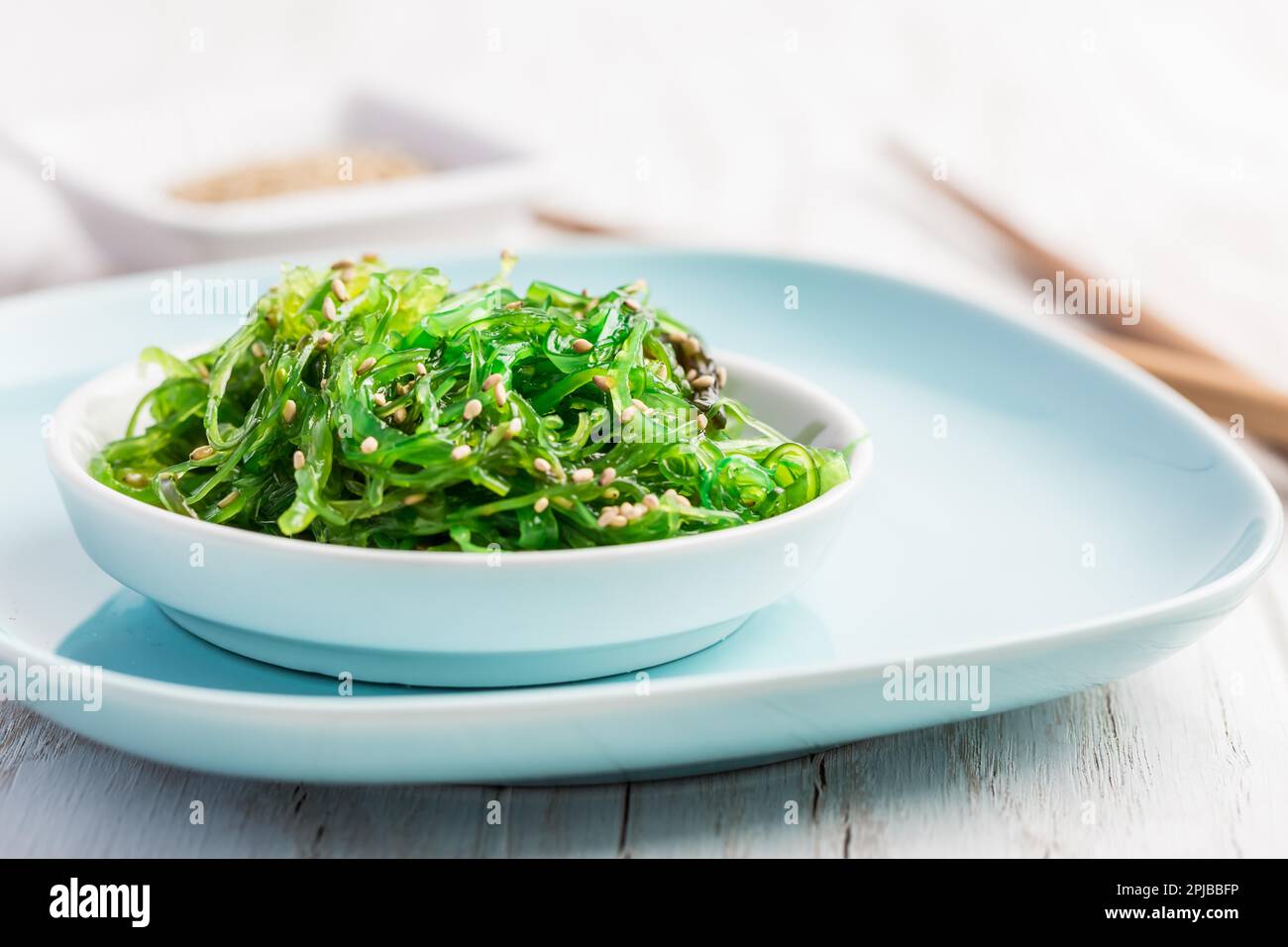 Traditional Japanese wakame salad with sesam seeds. Healthy and fresh ...