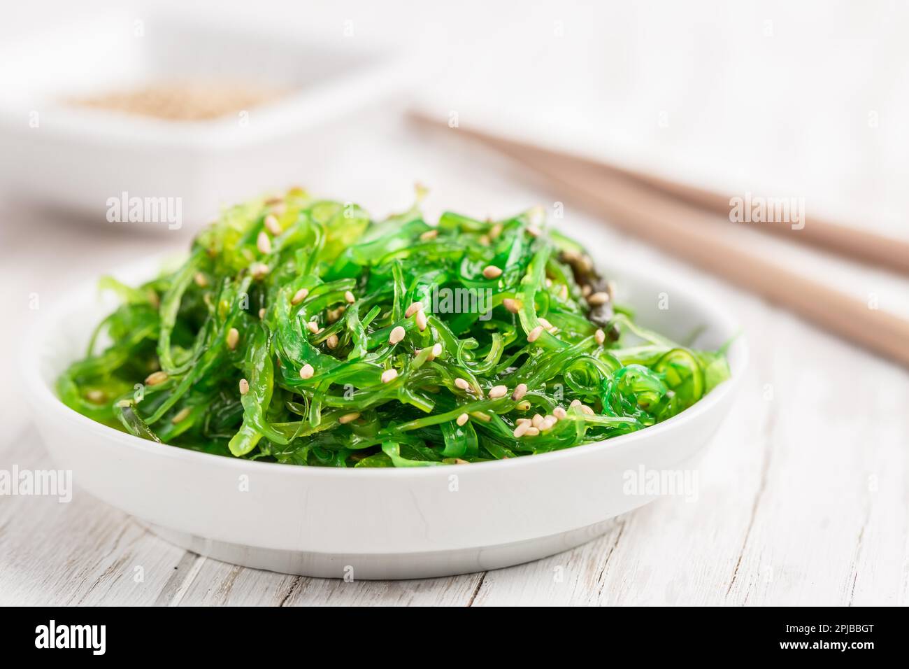 Traditional Japanese wakame salad with sesam seeds. Healthy and fresh ...