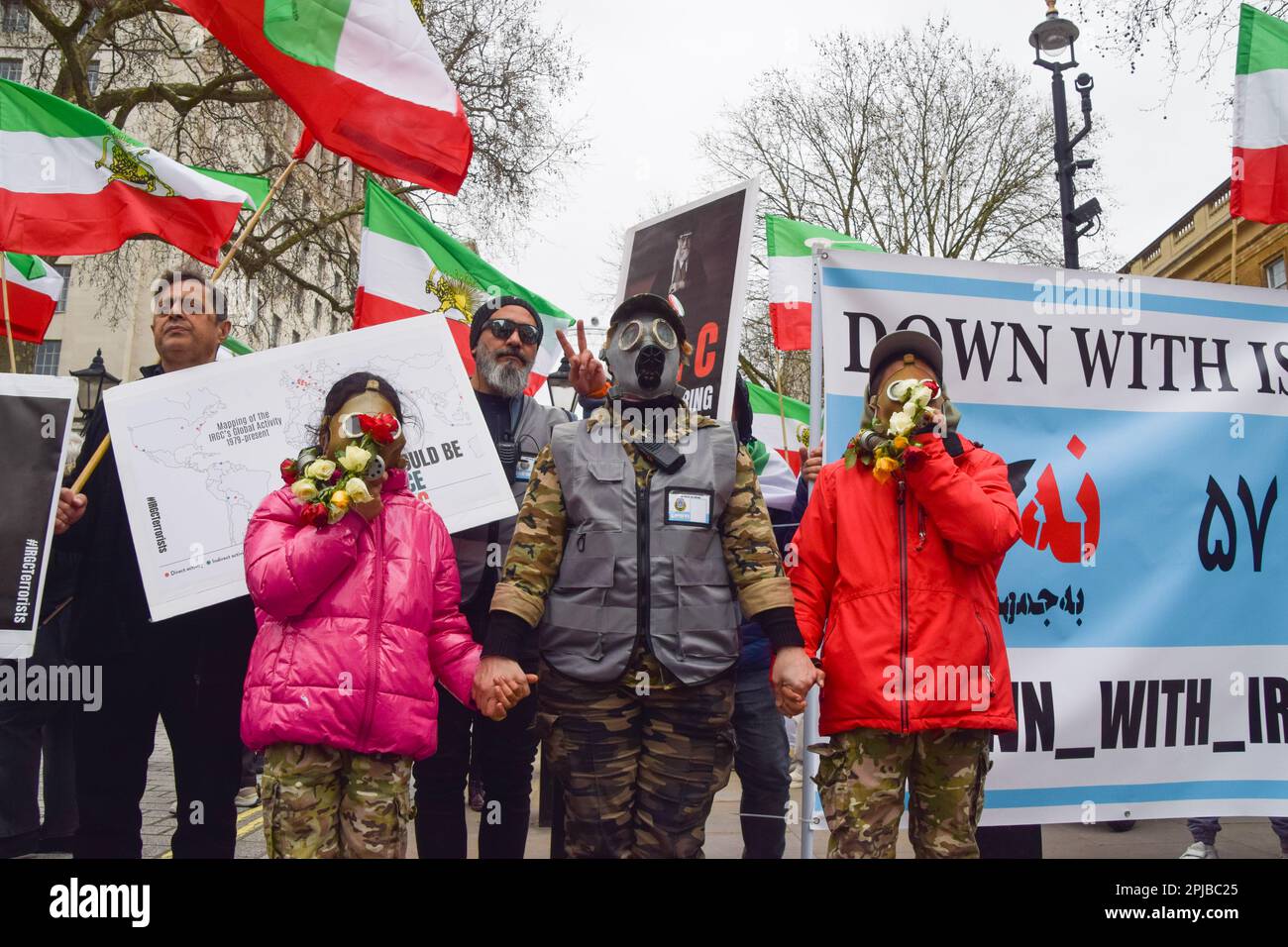 London, UK. 1st April 2023. Demonstrators gathered outside Downing ...