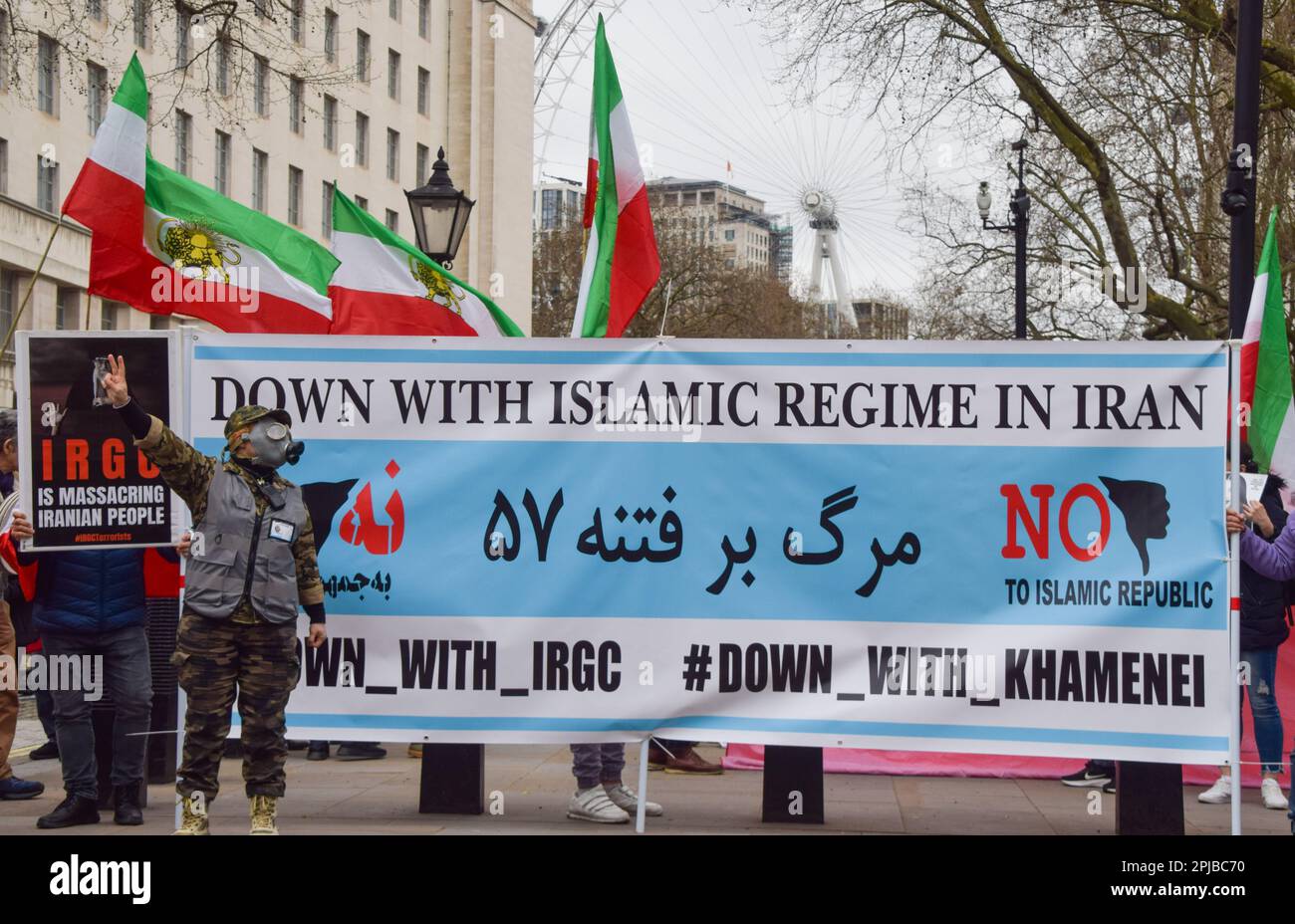 London, UK. 1st April 2023. Demonstrators gathered outside Downing ...