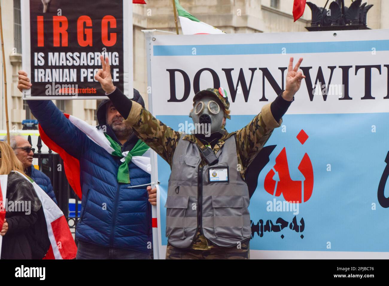 London, UK. 1st April 2023. Demonstrators gathered outside Downing ...