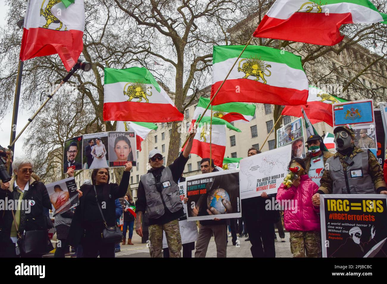 London, UK. 1st April 2023. Demonstrators gathered outside Downing ...