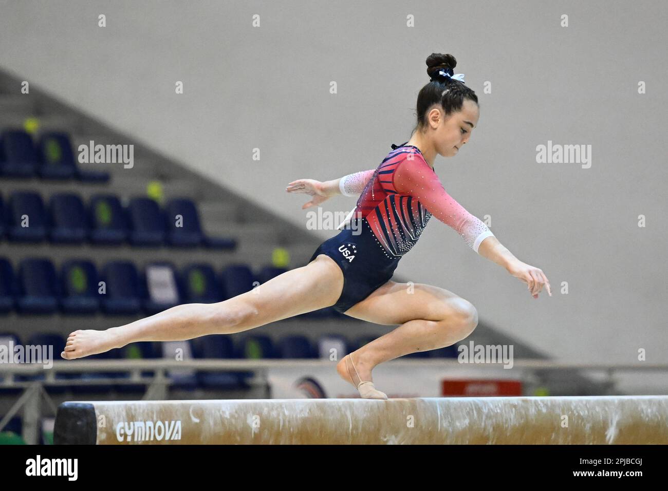 Jesolo, Italy. 01st Apr, 2023. Gabrielle Hardie (USA) beam during ...