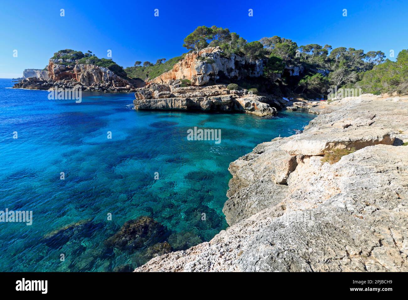 Europe, Spain, Balearic Islands, Majorca Island, Cala de s'Almunia ...