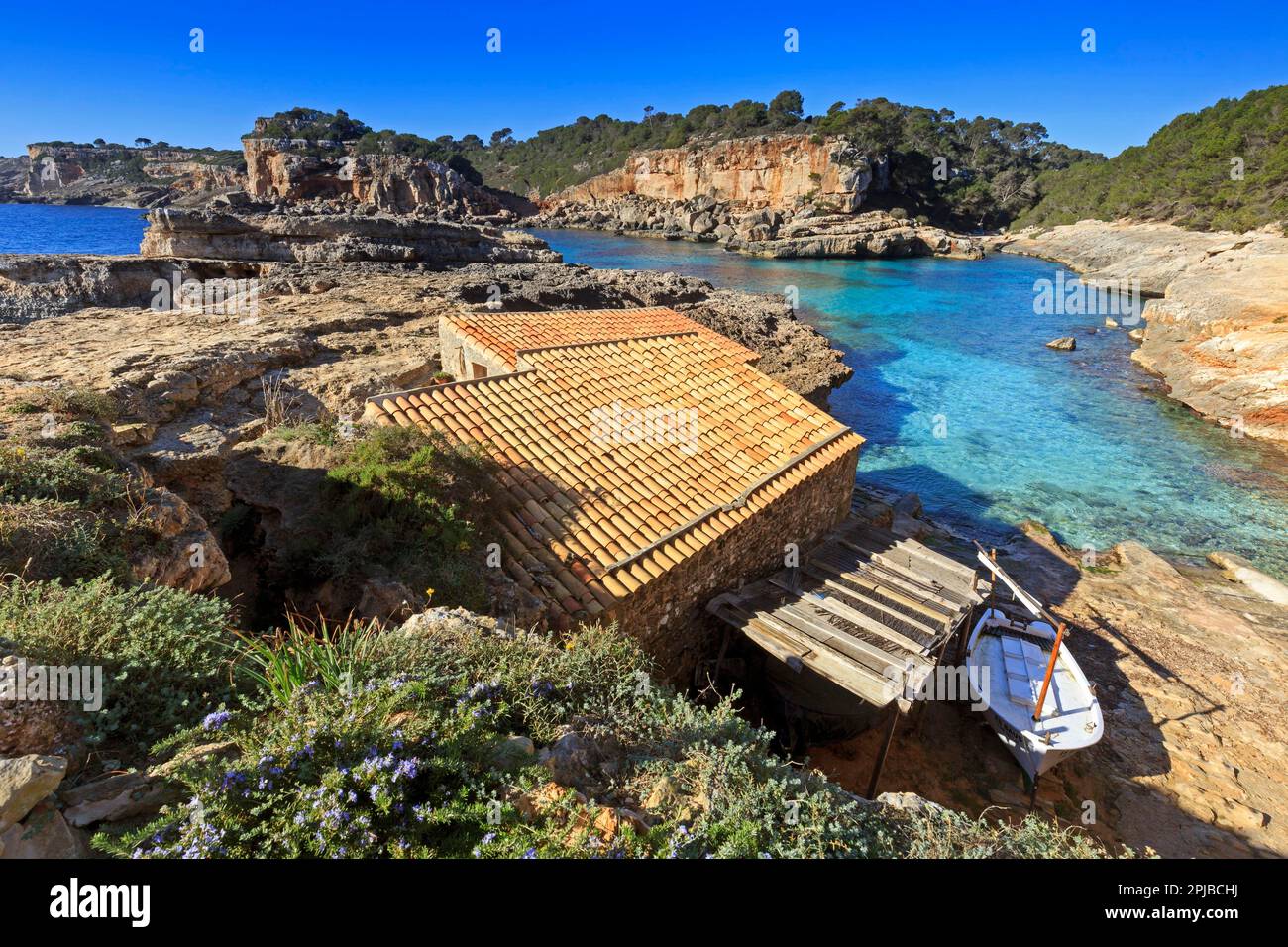 Europe, Spain, Balearic Islands, Majorca Island, Cala de s'Almunia ...