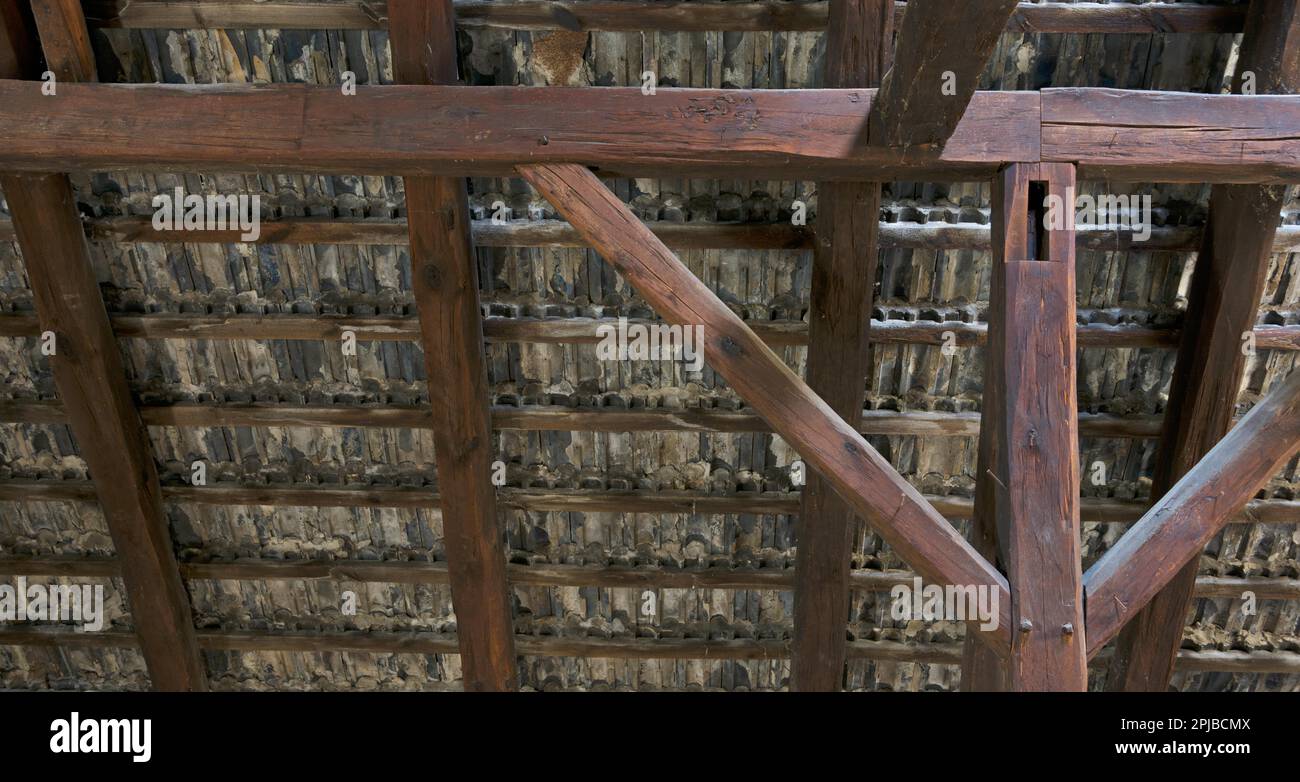 An old empty attic with wooden beams Stock Photo - Alamy