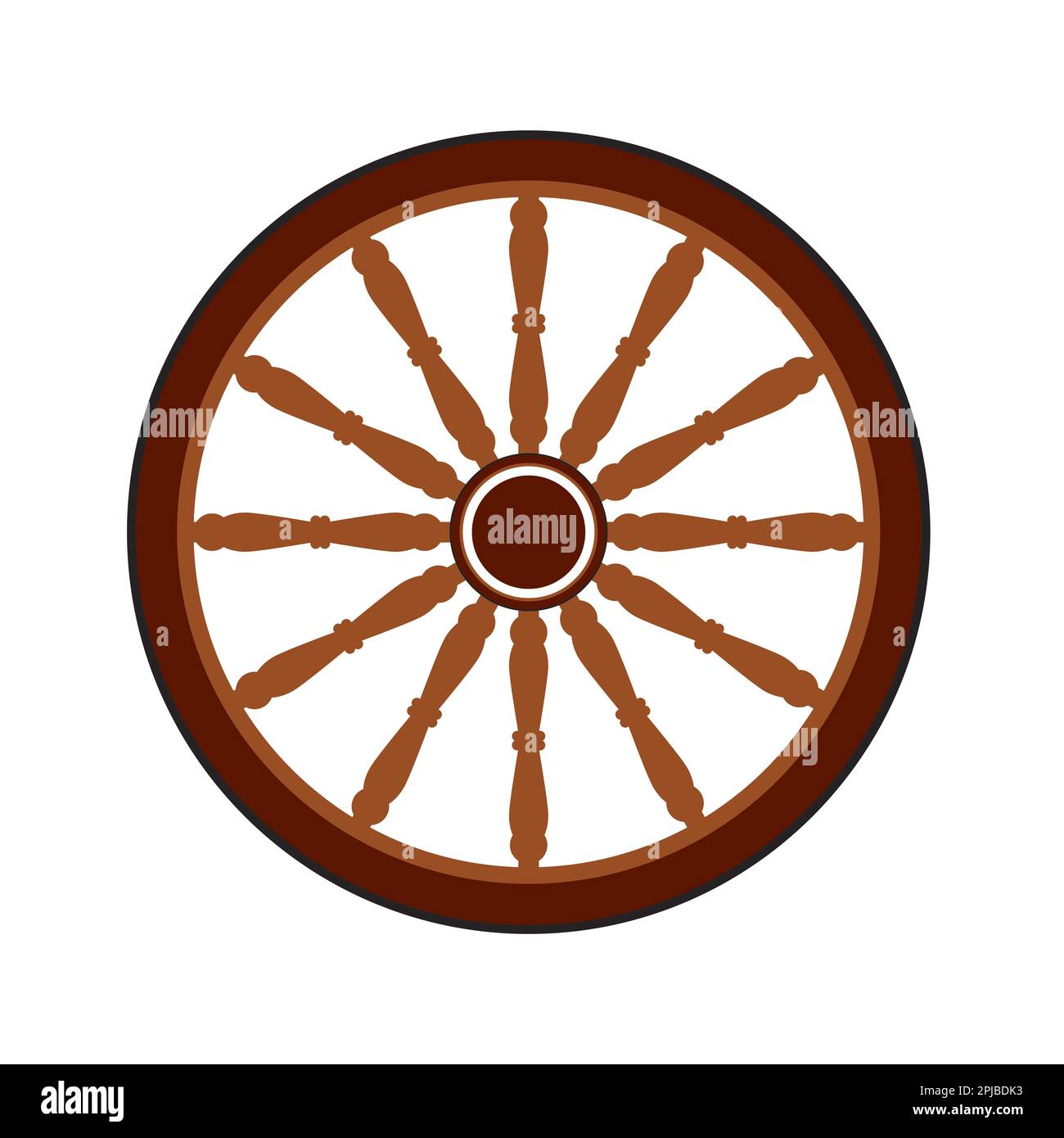 Old wooden wheel of time. Antique wooden spoked wheel, ink hand drawn ...