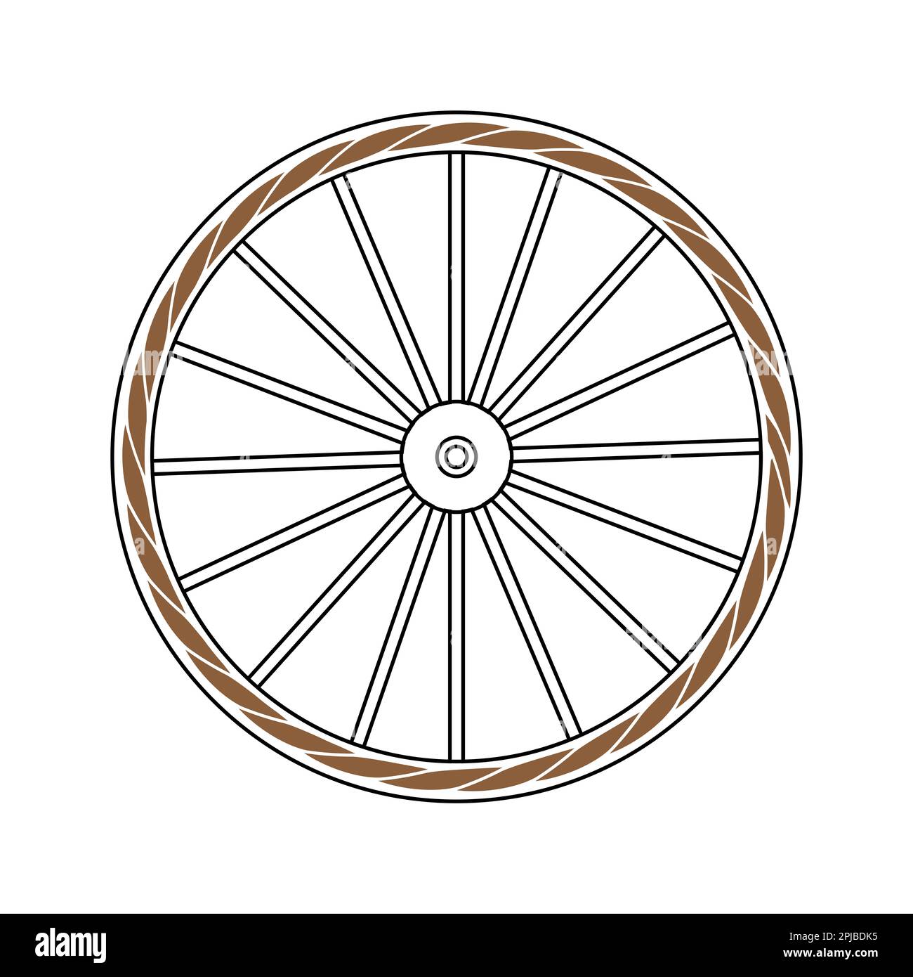 Old wooden wheel of time. Antique wooden spoked wheel, ink hand drawn ...