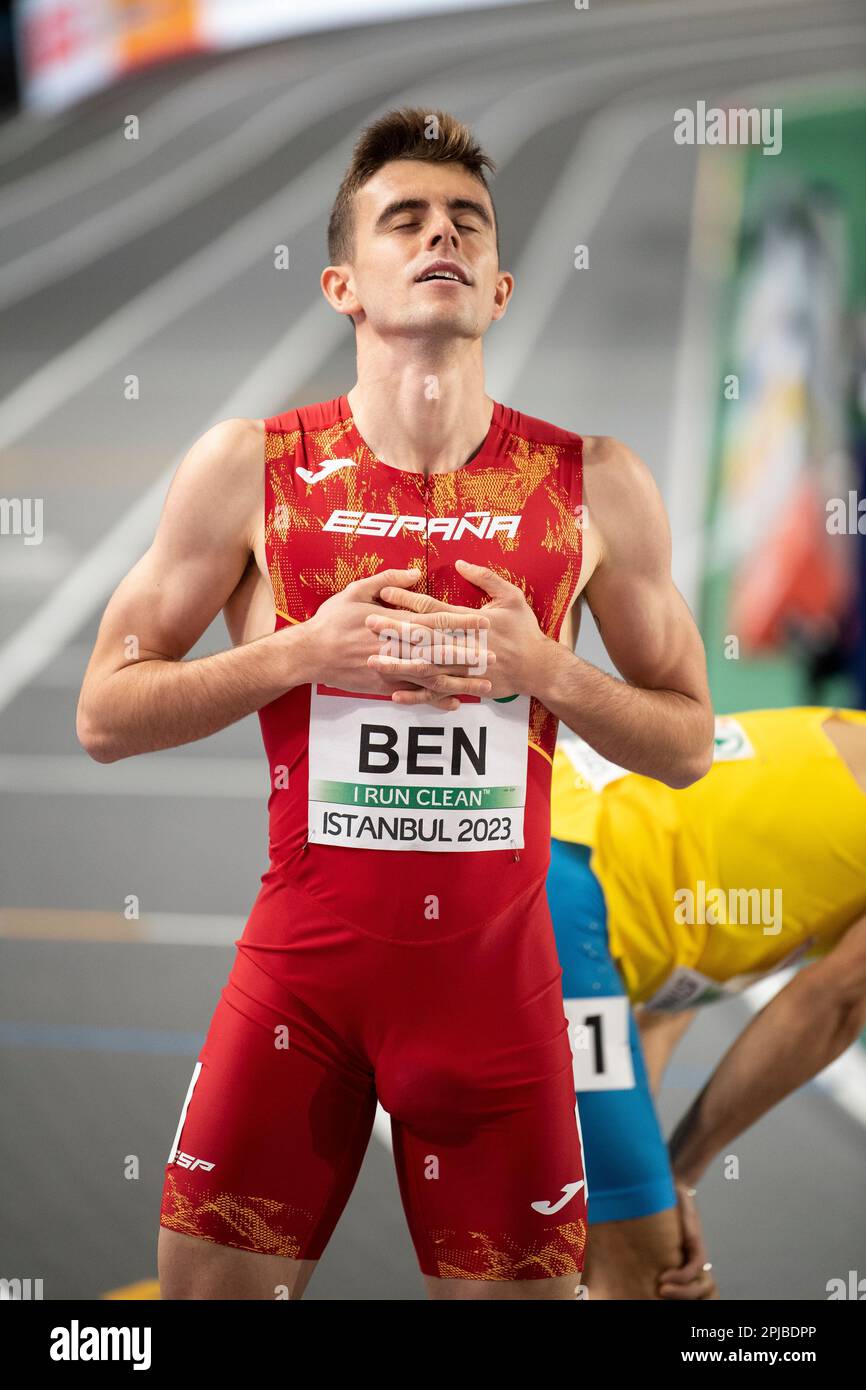 Adrián Ben of Spain competing in the men’s 800m heats at the European Indoor Athletics ...