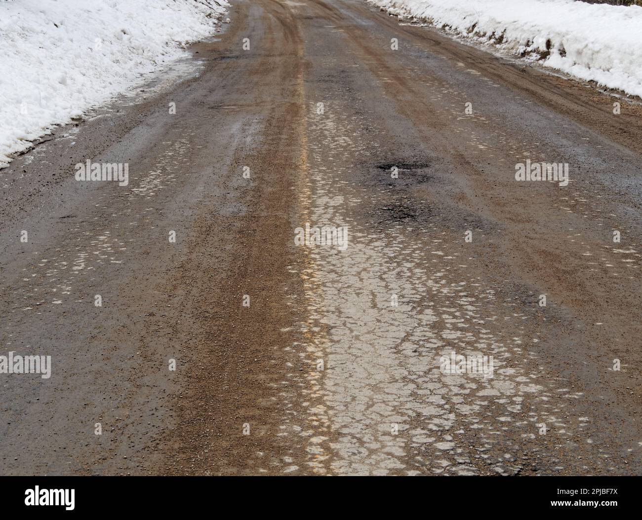 Asphalt road in the Winter. Quebec,Canada Stock Photo - Alamy