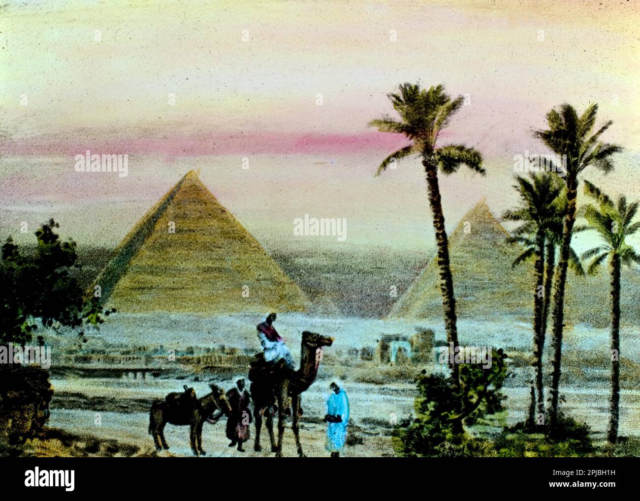 The pyramids in Egypt. Old autochrome photograph. Mid 19th century ...