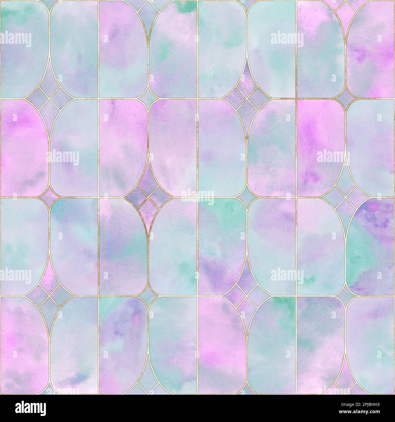 Watercolor stained glass window abstract geometric seamless pattern ...