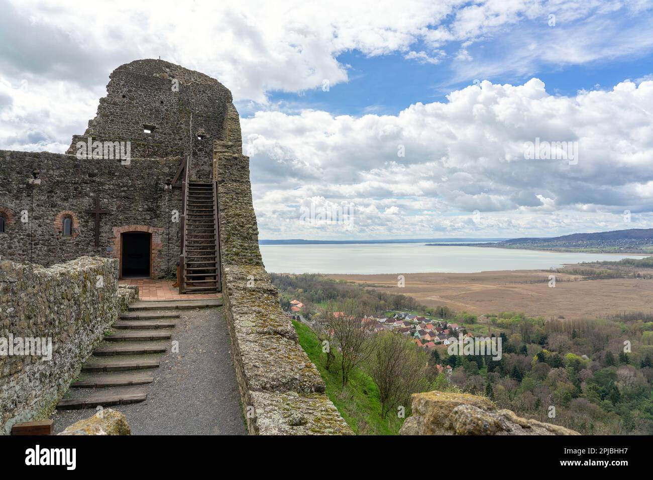 Szigliget castle stronghold next to lake Balaton with beautiful view of ...