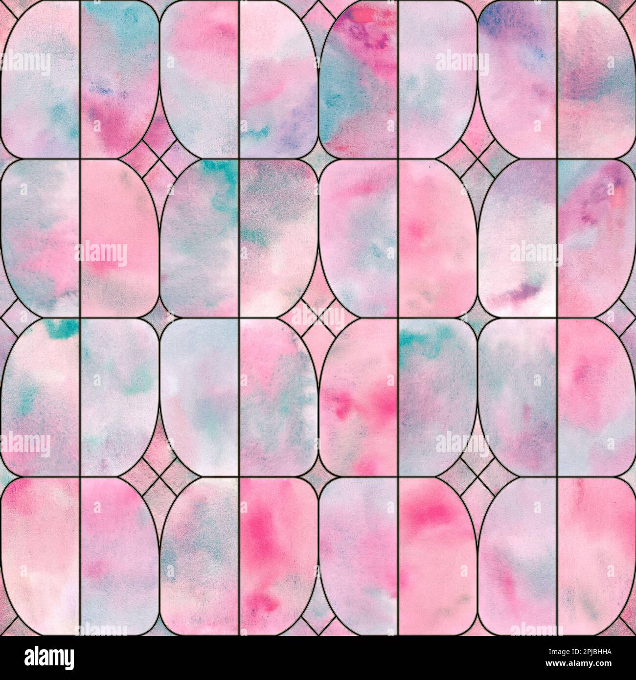 Watercolor stained glass window abstract geometric seamless pattern ...