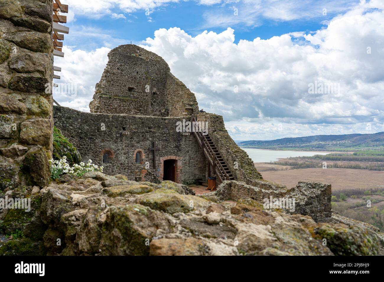 Szigliget castle stronghold next to lake Balaton with beautiful view of ...