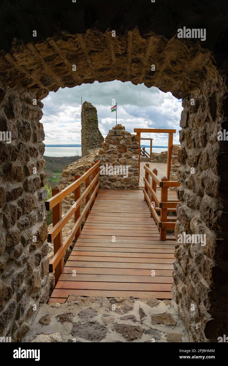 Szigliget castle stronghold next to lake Balaton with beautiful view of ...