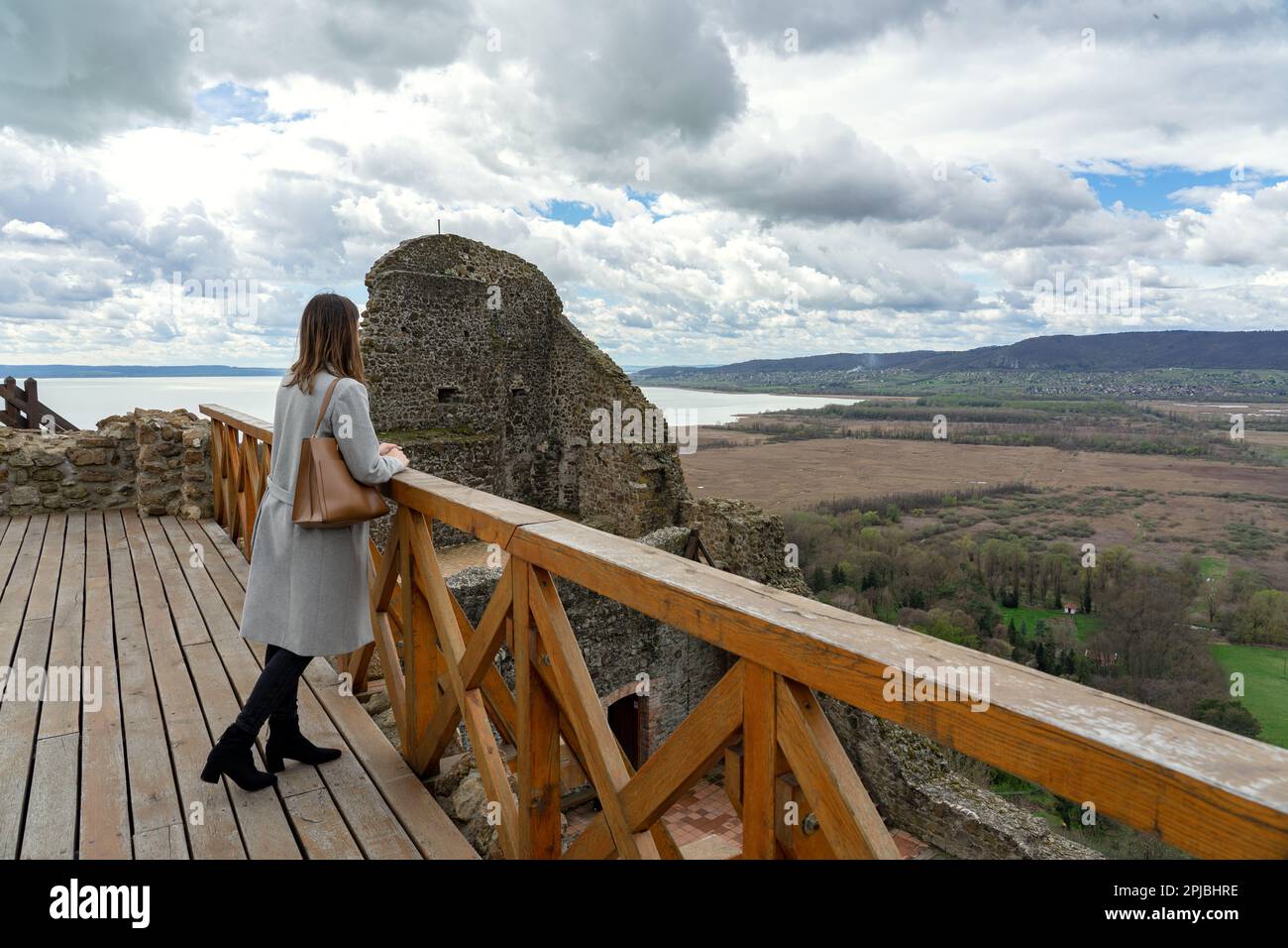 Szigliget castle stronghold next to lake Balaton with beautiful view of ...