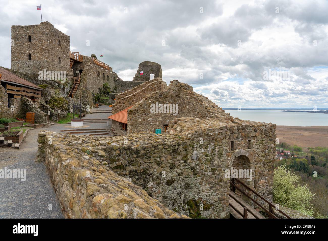 Szigliget castle stronghold next to lake Balaton with beautiful view of ...