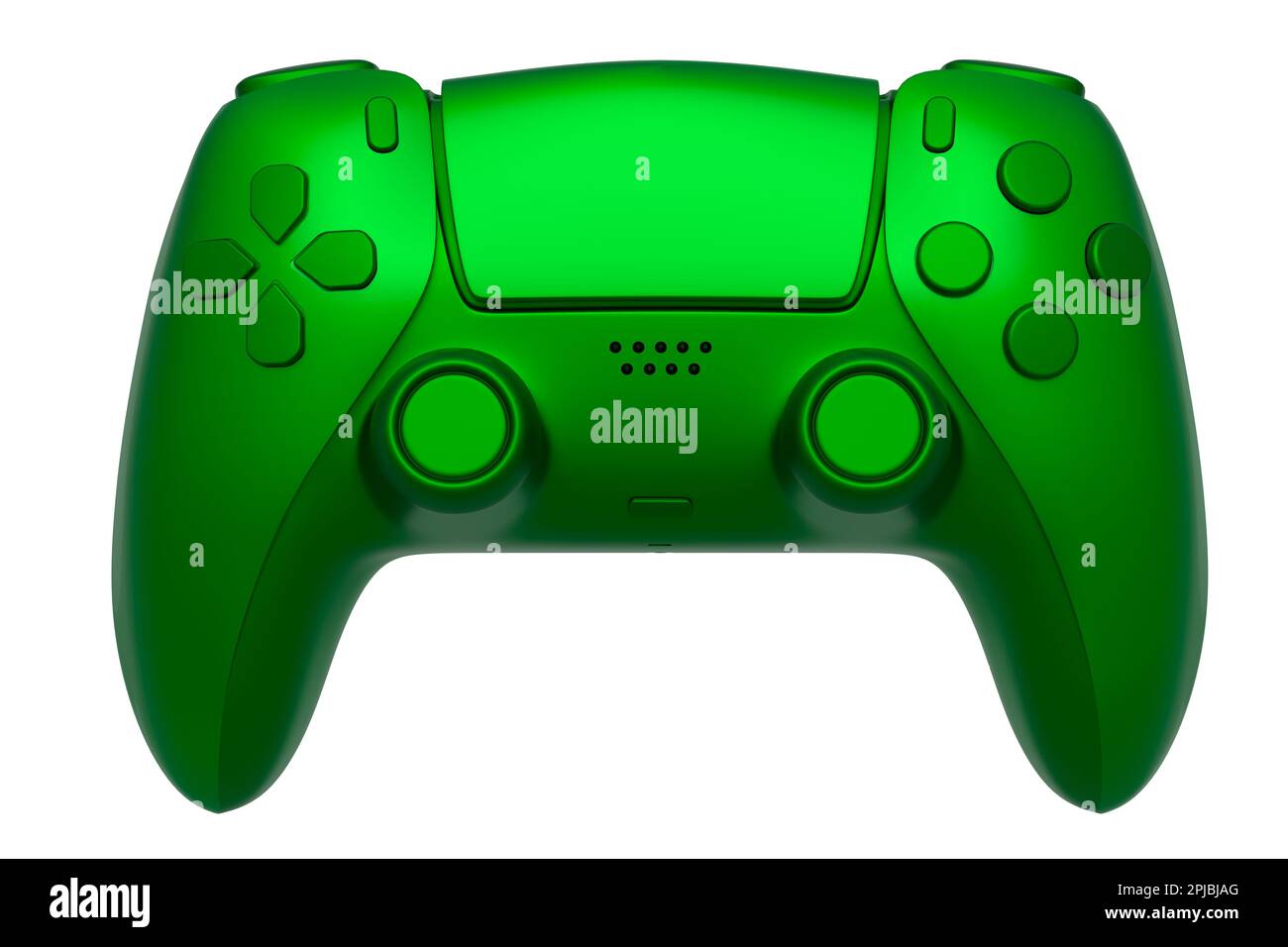Realistic video game joystick with green chrome texture isolated on ...